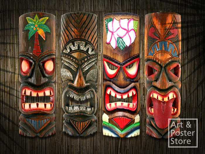 Second Life Marketplace - Set Of 4 Colourful Tiki Polynesian Display Masks